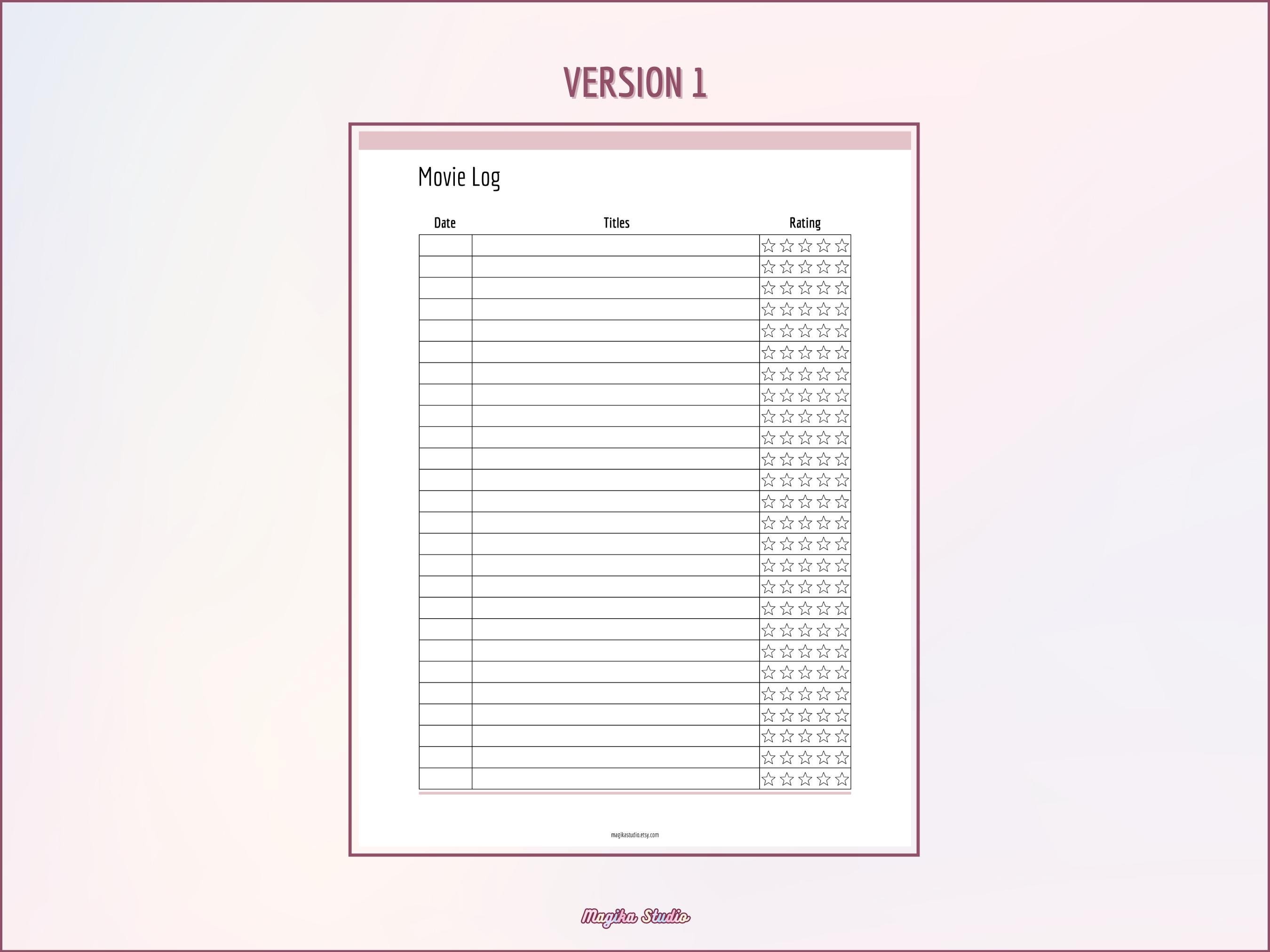 Printable Movie Log, Movie Checklist, Movie Planner, Movie Organization ...