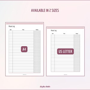 Printable Movie Log, Movie Checklist, Movie Planner, Movie Organization ...