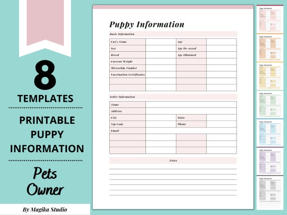 Puppy Information Sheet Printable Dog Information Pet - Etsy