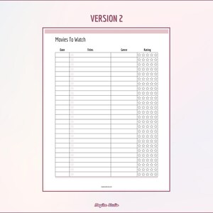 Printable Movie Watchlist, Movie Checklist, Movie Planner, Movie ...