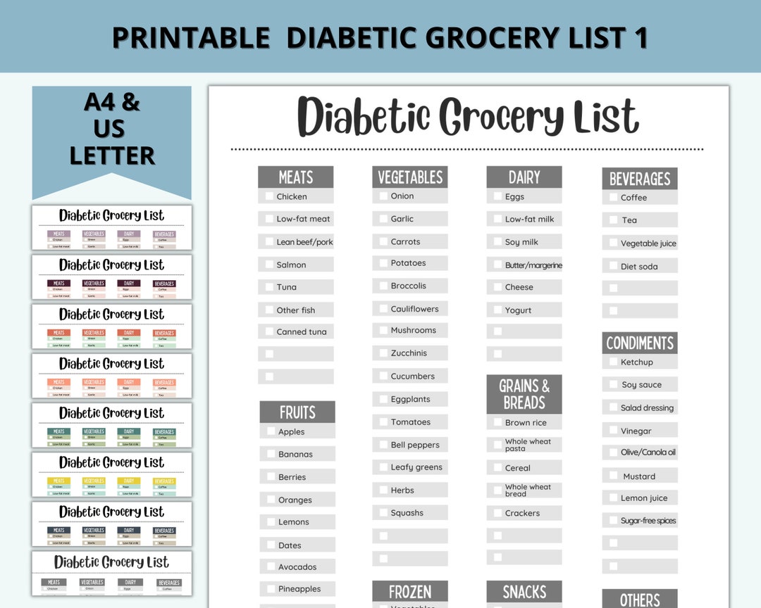 Printable Diabetic Grocery Food List, Weekly Planner, Diabetes Shopping ...