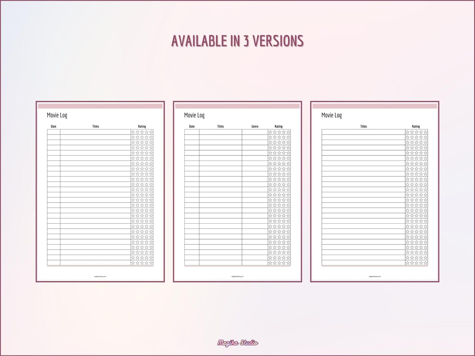 Printable Movie Log, Movie Checklist, Movie Planner, Movie Organization ...