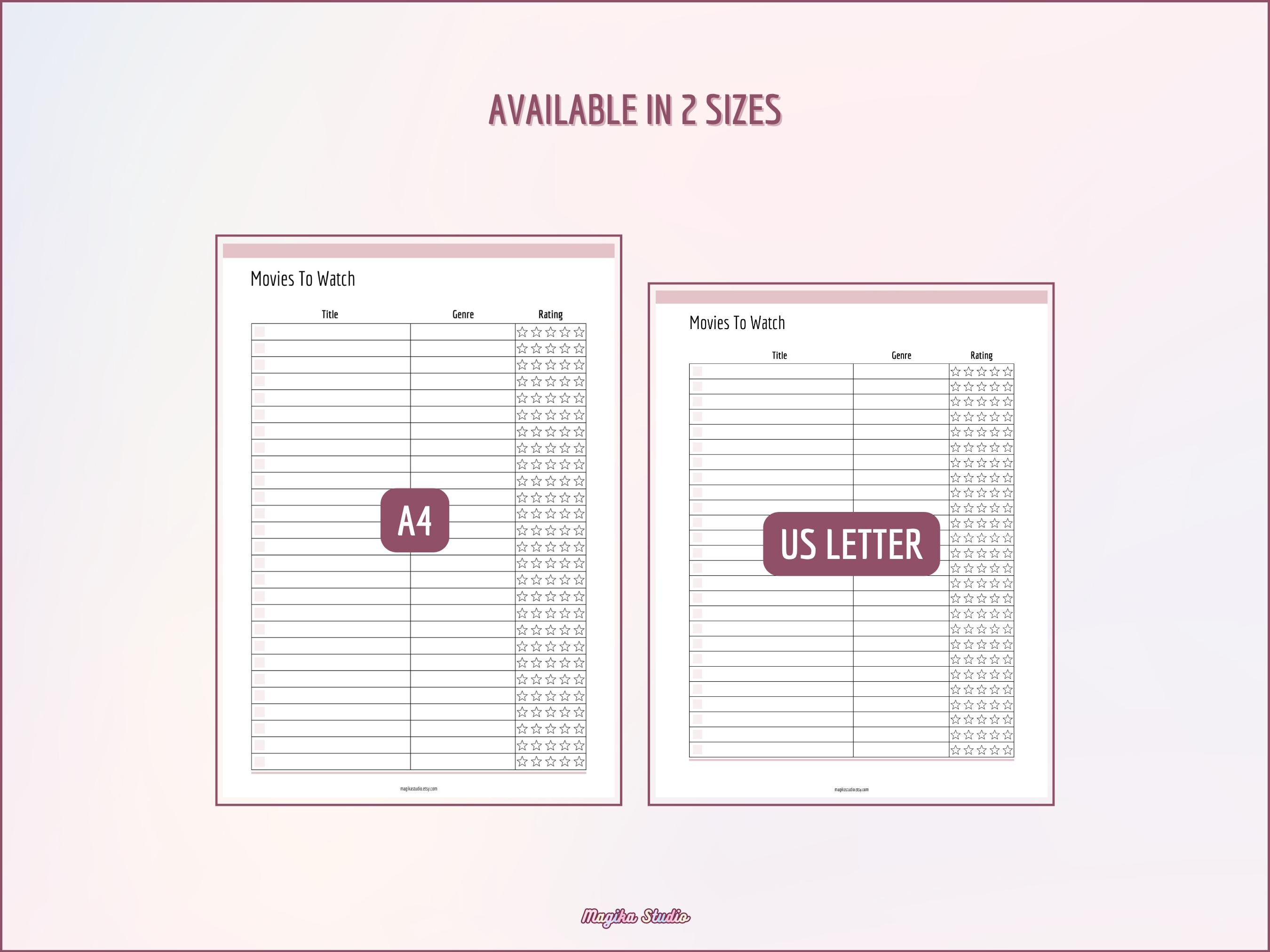 Printable Movie Watchlist, Movie Checklist, Movie Planner, Movie ...
