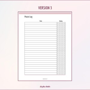 Printable Movie Log, Movie Checklist, Movie Planner, Movie Organization ...