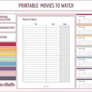 Printable Movie Watchlist, Movie Checklist, Movie Planner, Movie ...