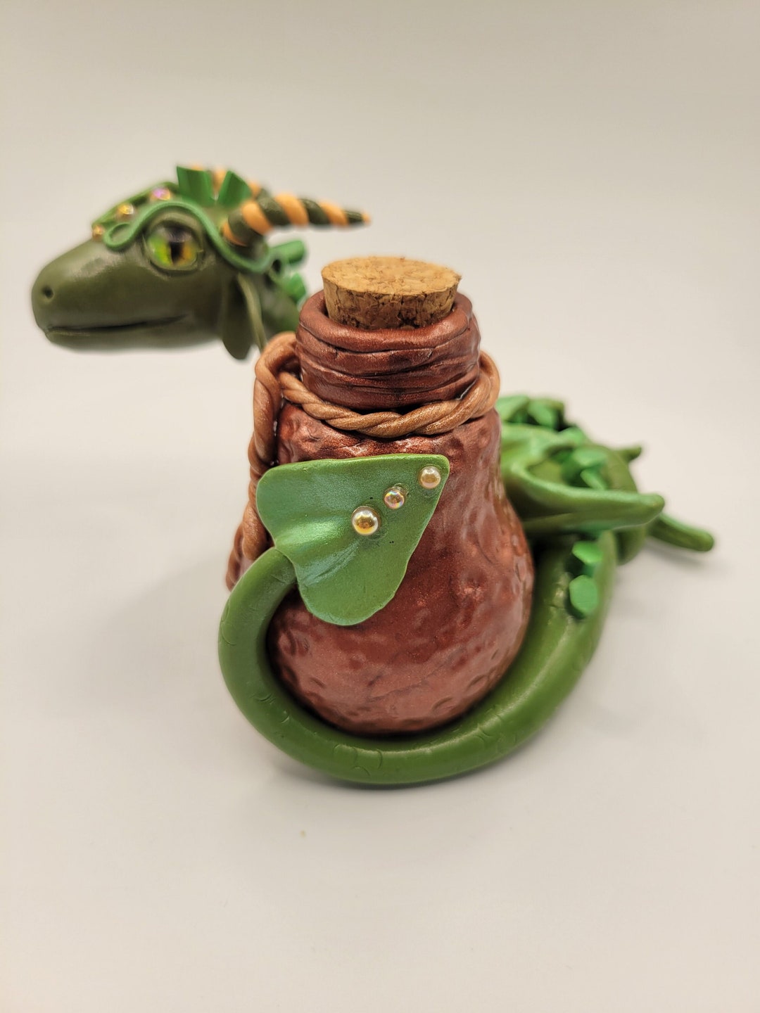 Clay Dragon Sculpture With Copper Stash Bottle - Etsy