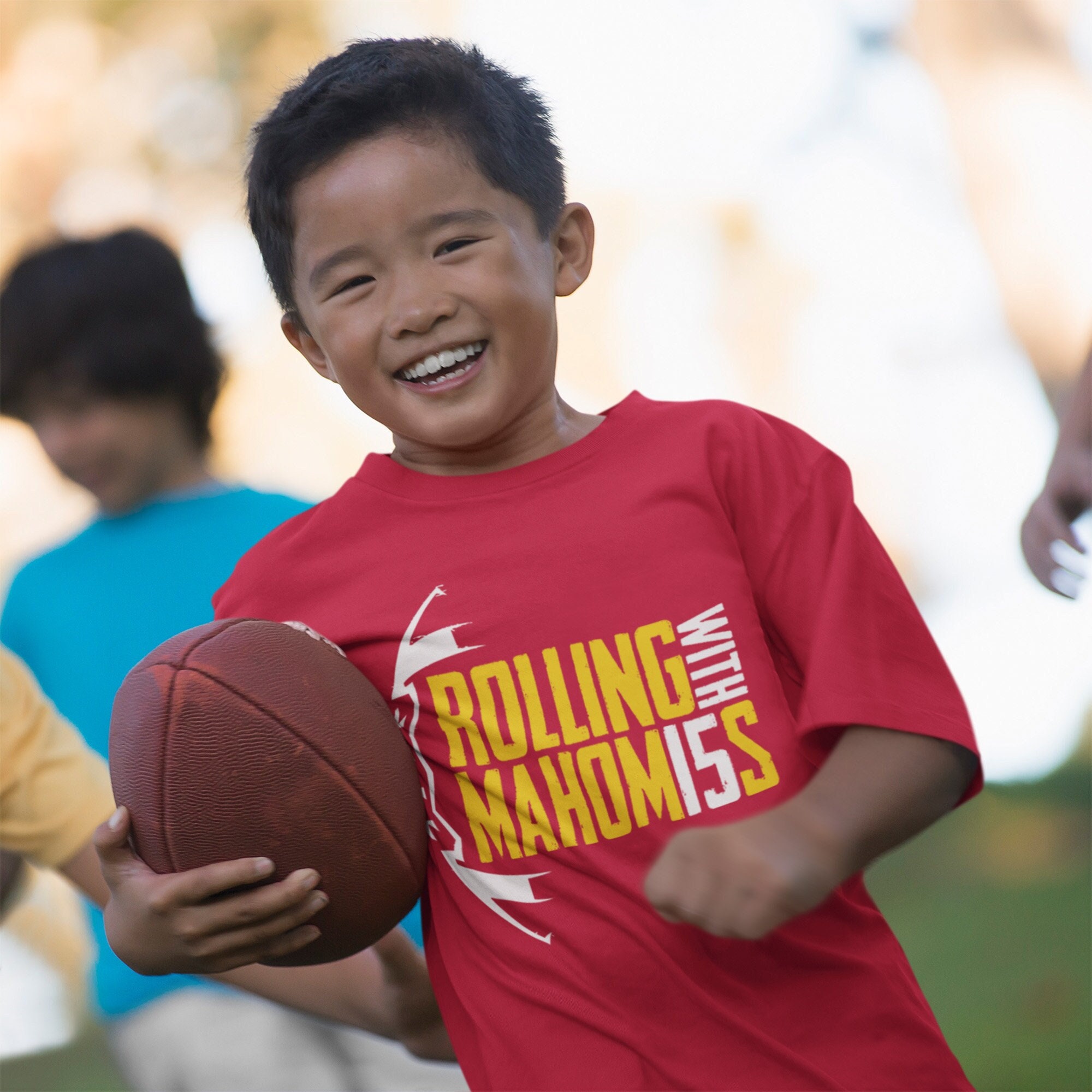 Kansas City Football Shirt Rolling With Mahomes #15 Vintage