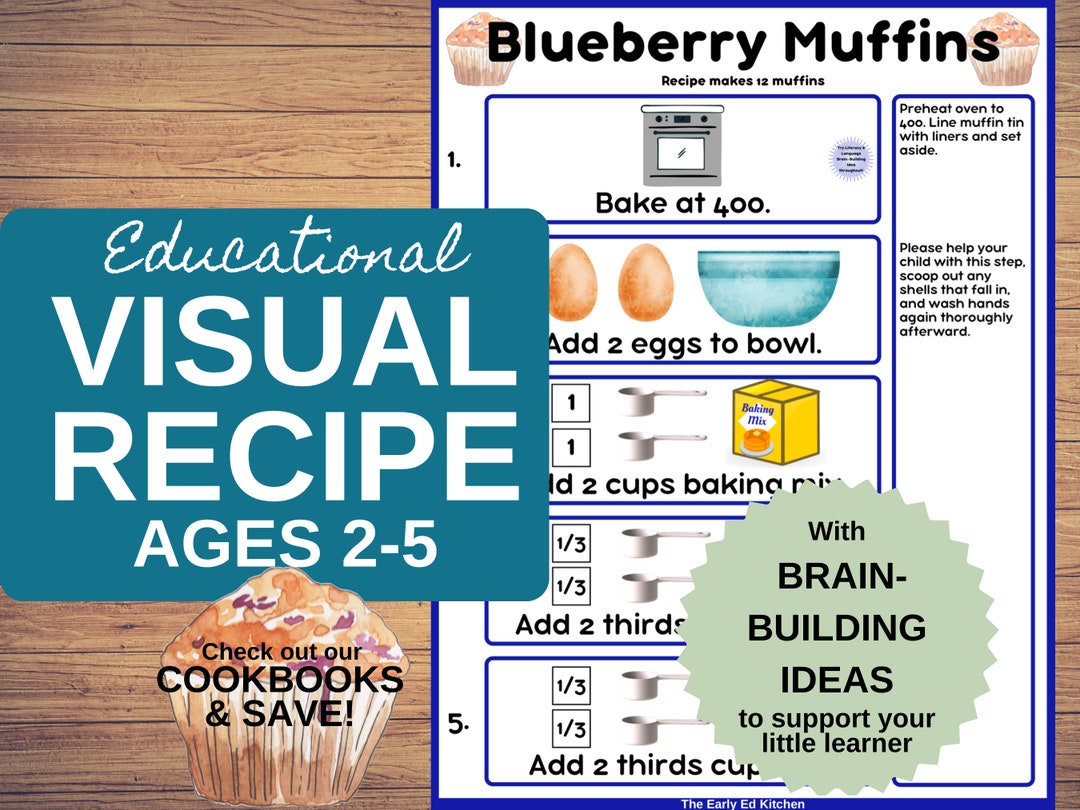 Blueberry Muffin Visual Recipe From Cookbook for Kids, Christmas Gift ...