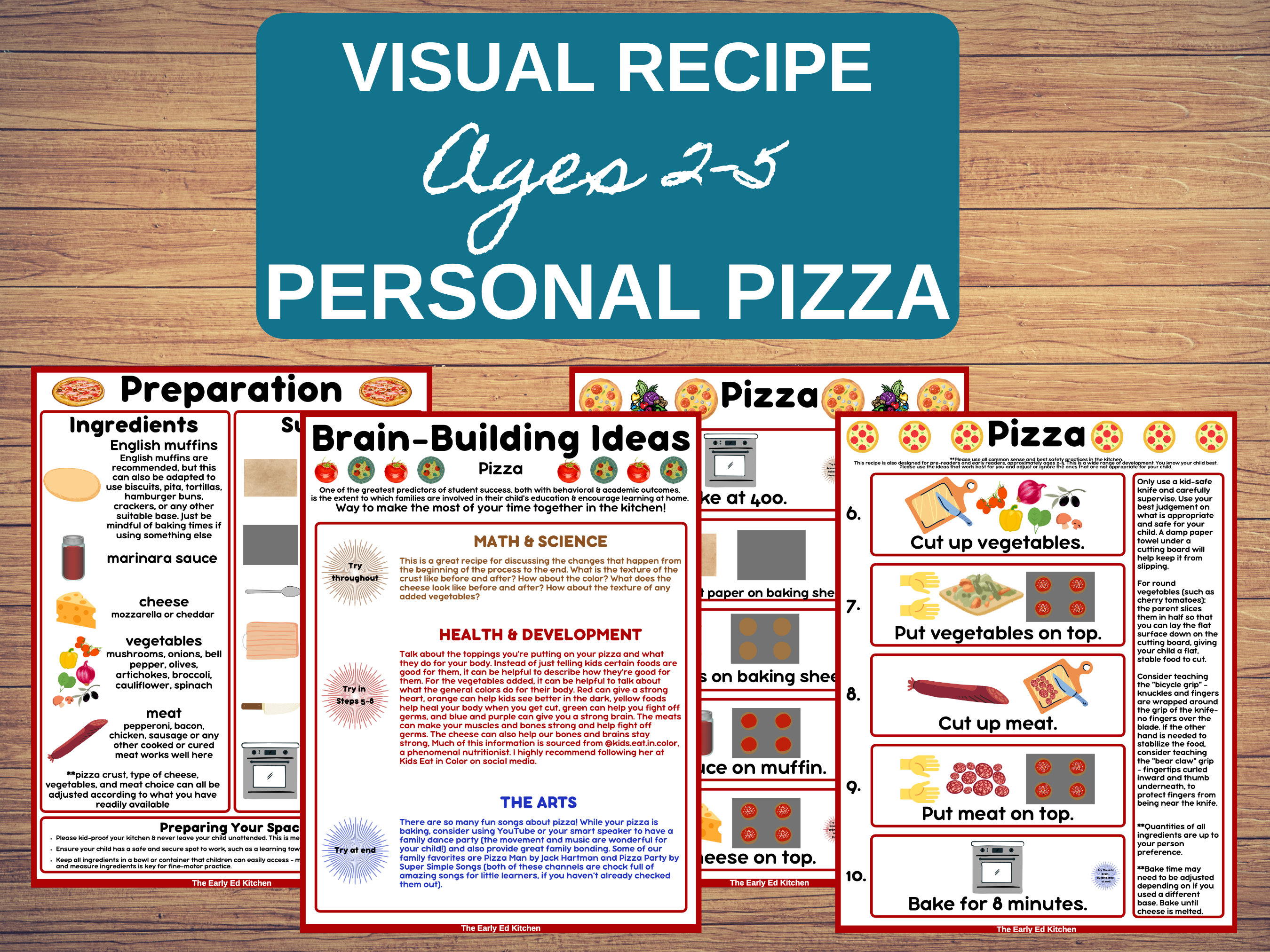 Pizza Visual Recipe From Cookbook for Kids, Christmas Gift for 3 Year ...