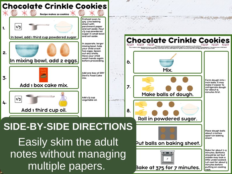 Chocolate Crinkle Cookie Visual Recipe Card for Kids (printable Digital ...