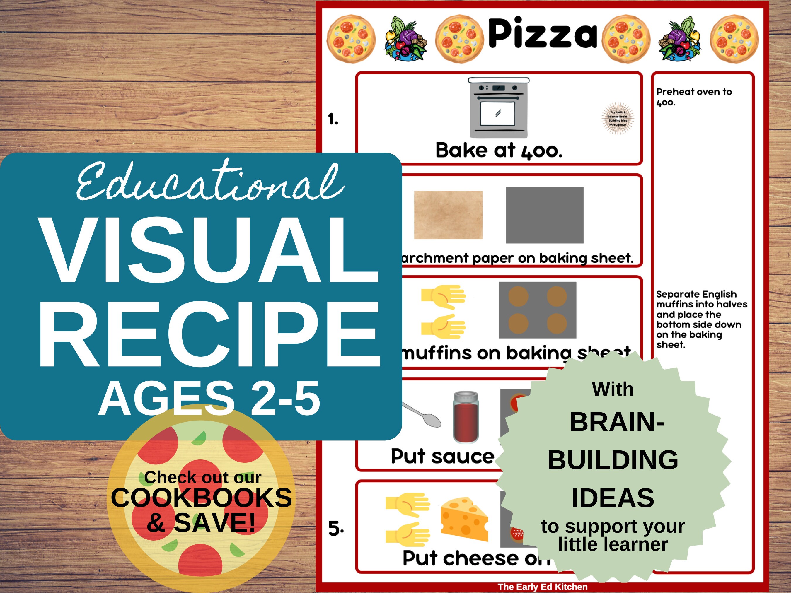 Pizza Visual Recipe From Cookbook for Kids, Christmas Gift for 3 Year ...