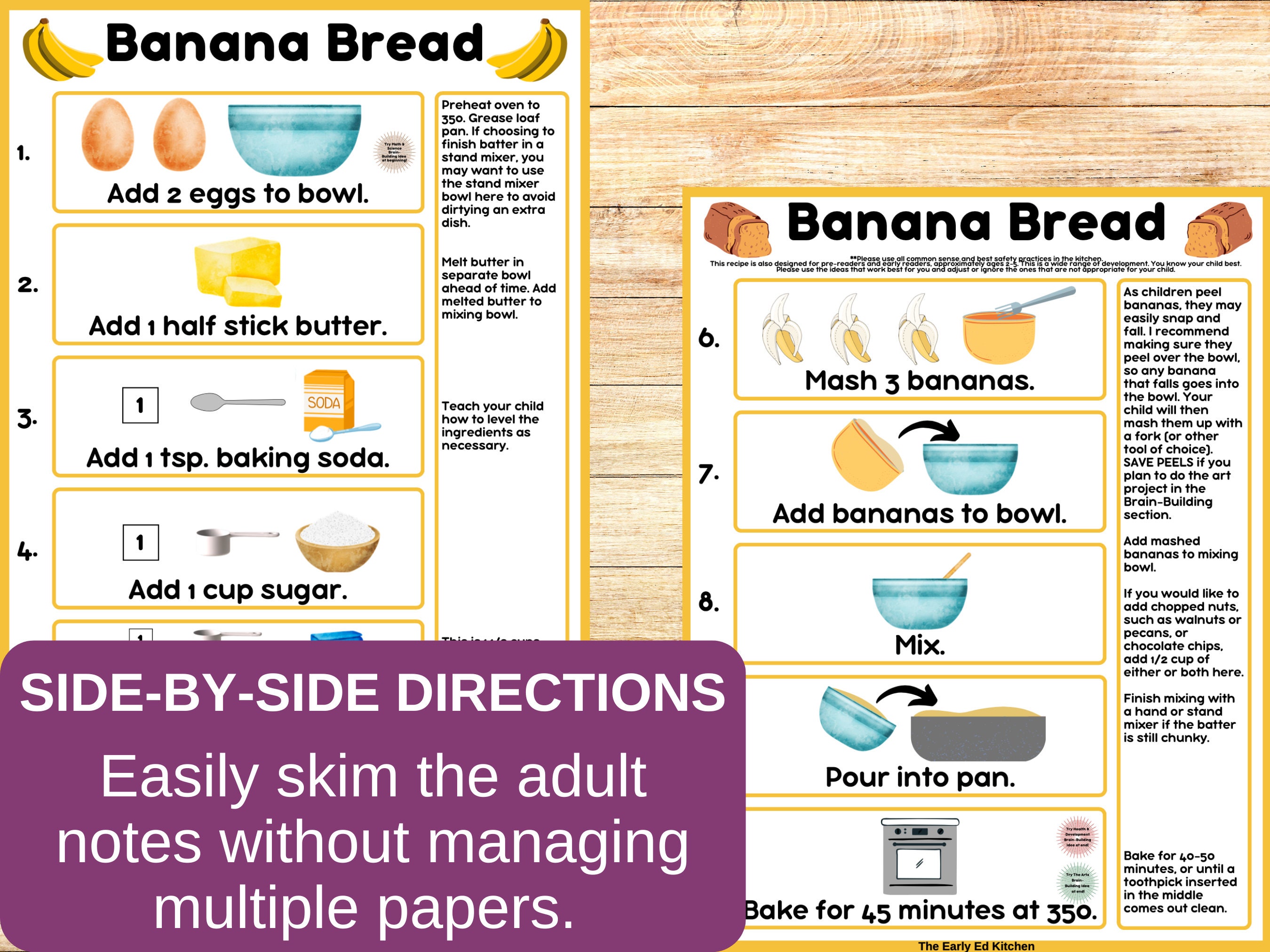 Banana Bread Recipe Card for Kids From Childrens Cookbook, Toddler ...