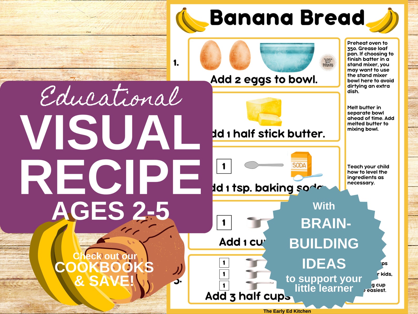 Banana Bread Recipe Card for Kids From Childrens Cookbook, Toddler ...