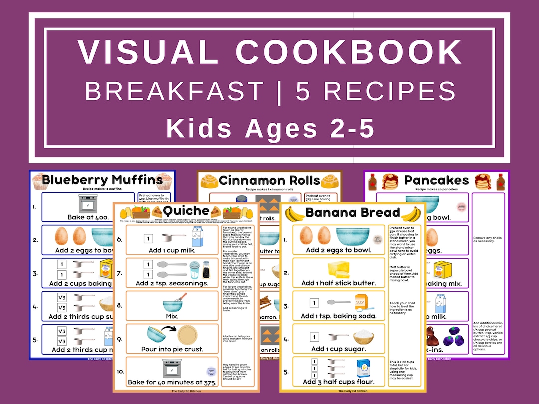 Breakfast Kids Recipe Book, Preschool Cookbook Printable, Birthday Gift ...