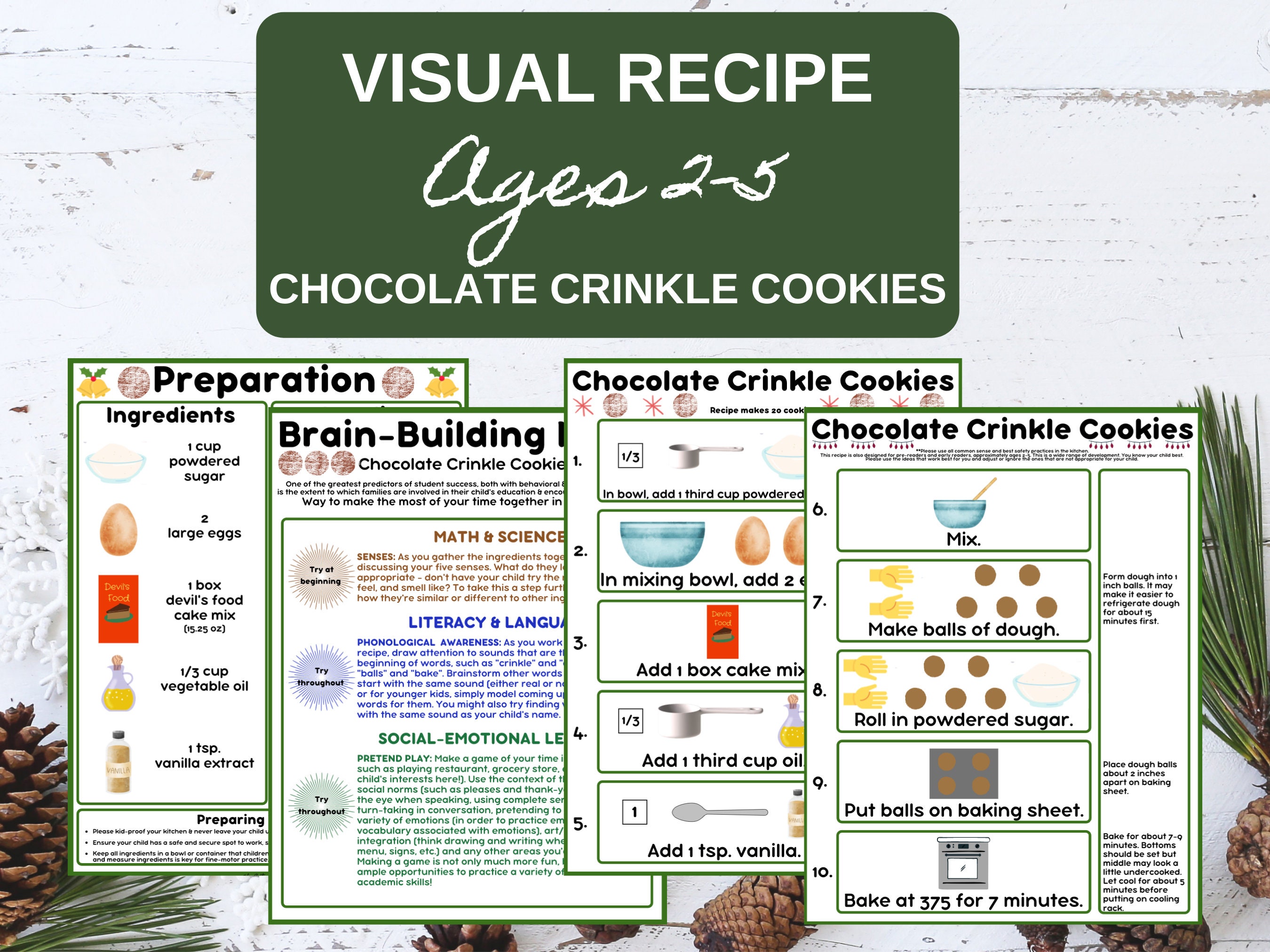 Chocolate Crinkle Cookie Visual Recipe Card for Kids (printable Digital ...