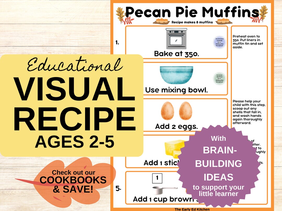 Pecan Pie Toddler Recipe Cards From Kids Cookbook, Birthday Gift 3 Year ...