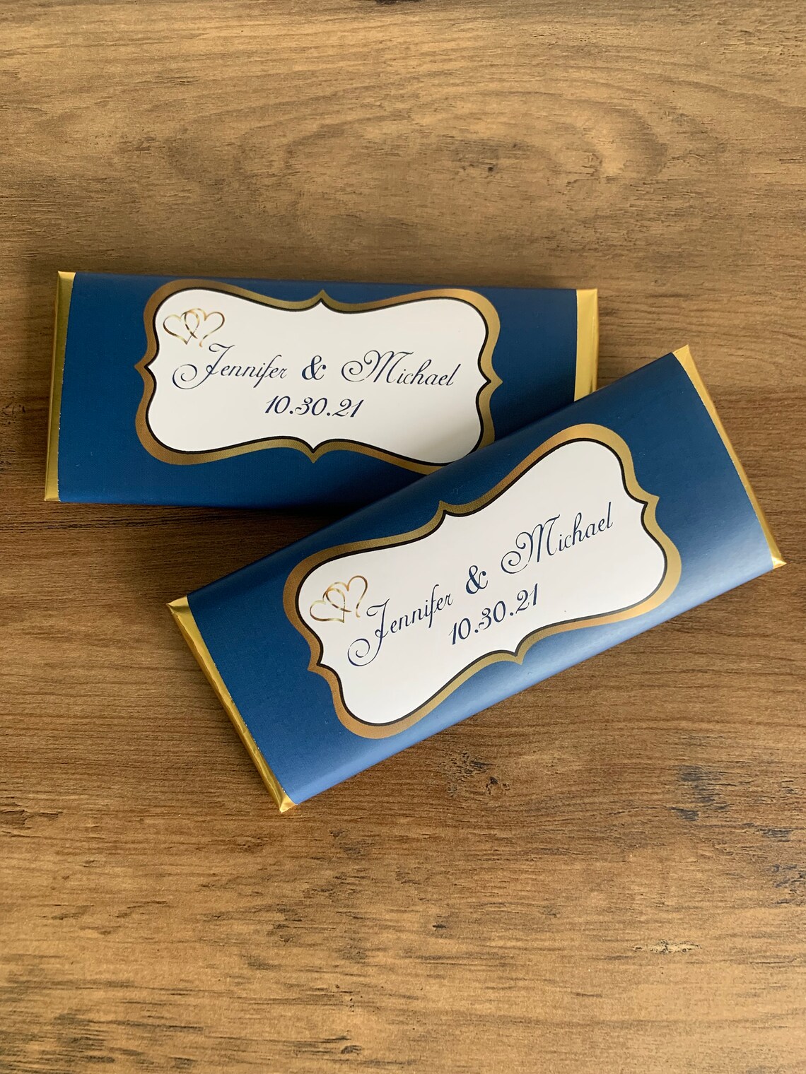 FULLY ASSEMBLED Blue and Gold Wedding Candy Bar Wrappers Blue - Etsy