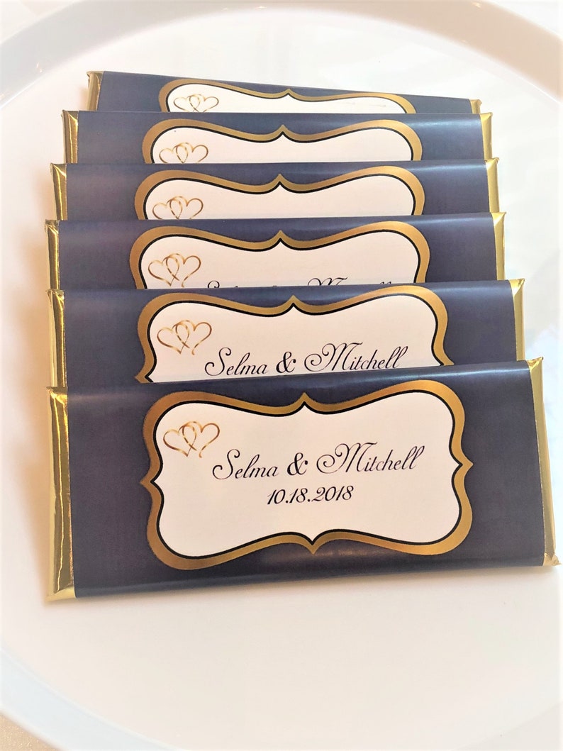 FULLY ASSEMBLED Blue and Gold Wedding Candy Bar Wrappers Blue - Etsy