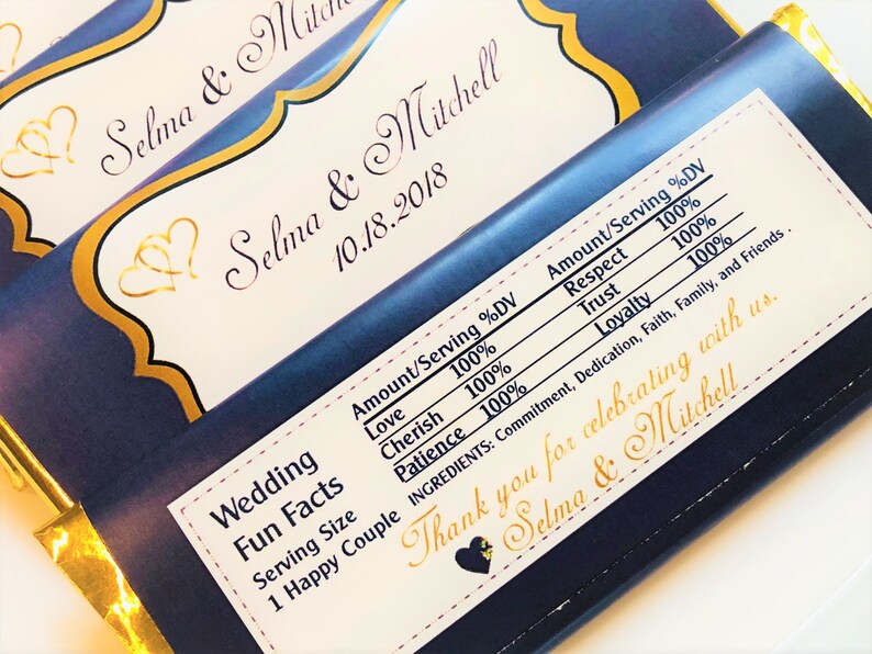 FULLY ASSEMBLED Blue and Gold Wedding Candy Bar Wrappers Blue - Etsy