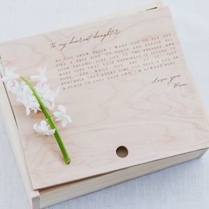 Pine Wood Box With Custom Engraved Message, Wooden Memory Box, Custom ...