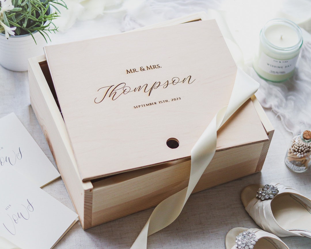 Custom Engraved Box for Cards Letters Photos, Wedding Day Memory Box ...