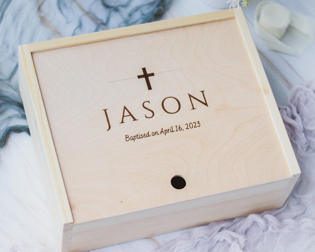 Personalized Baptism Keepsake Box – Engraved Pine Wood Baby Memory Box ...