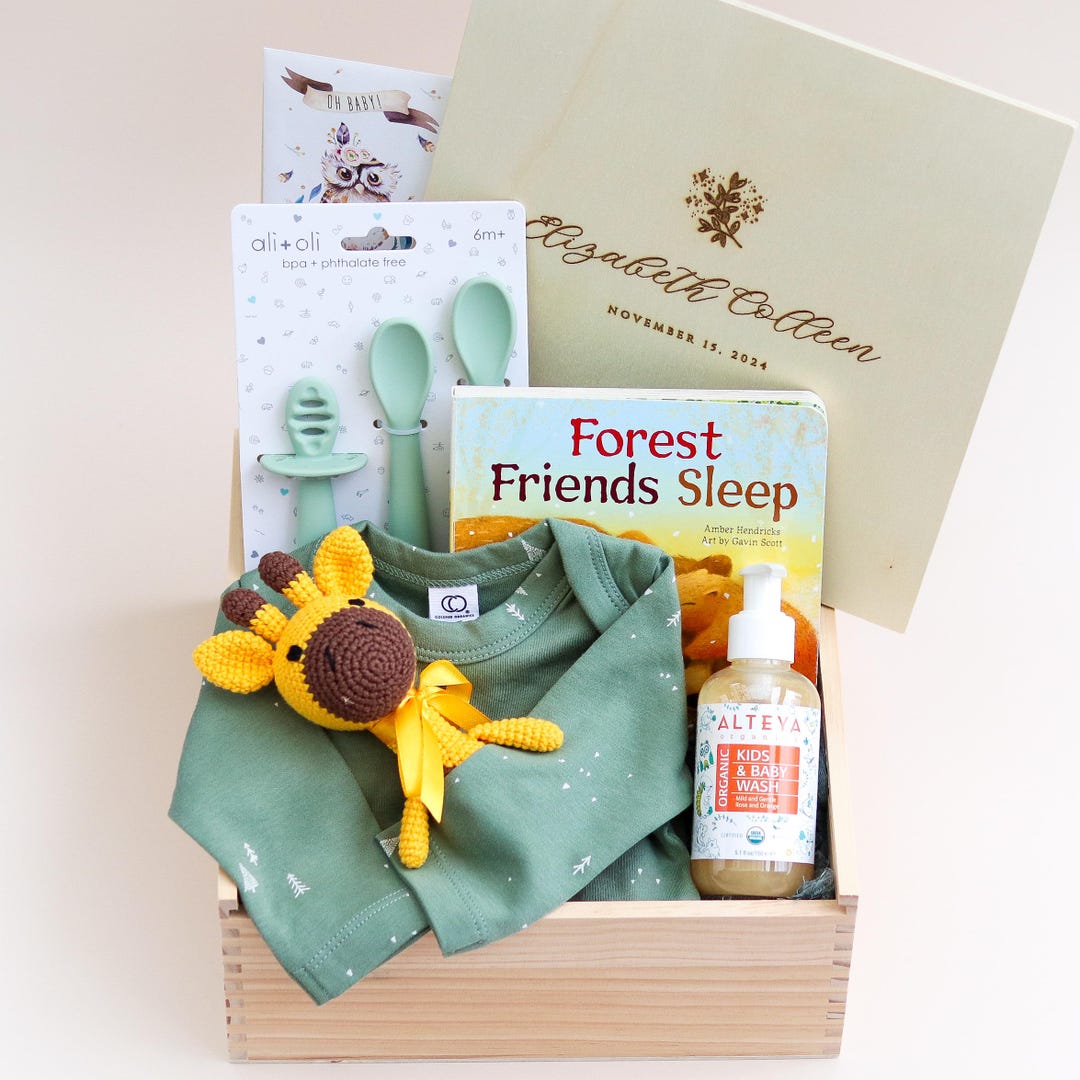 Personalized Gender Neutral New Baby Gift Box, New Mom Gift Basket ...