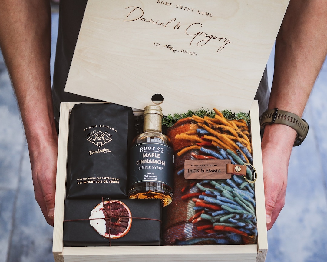 Personalized Luxury Housewarming Gift Box With Wool Blanket, Closing ...