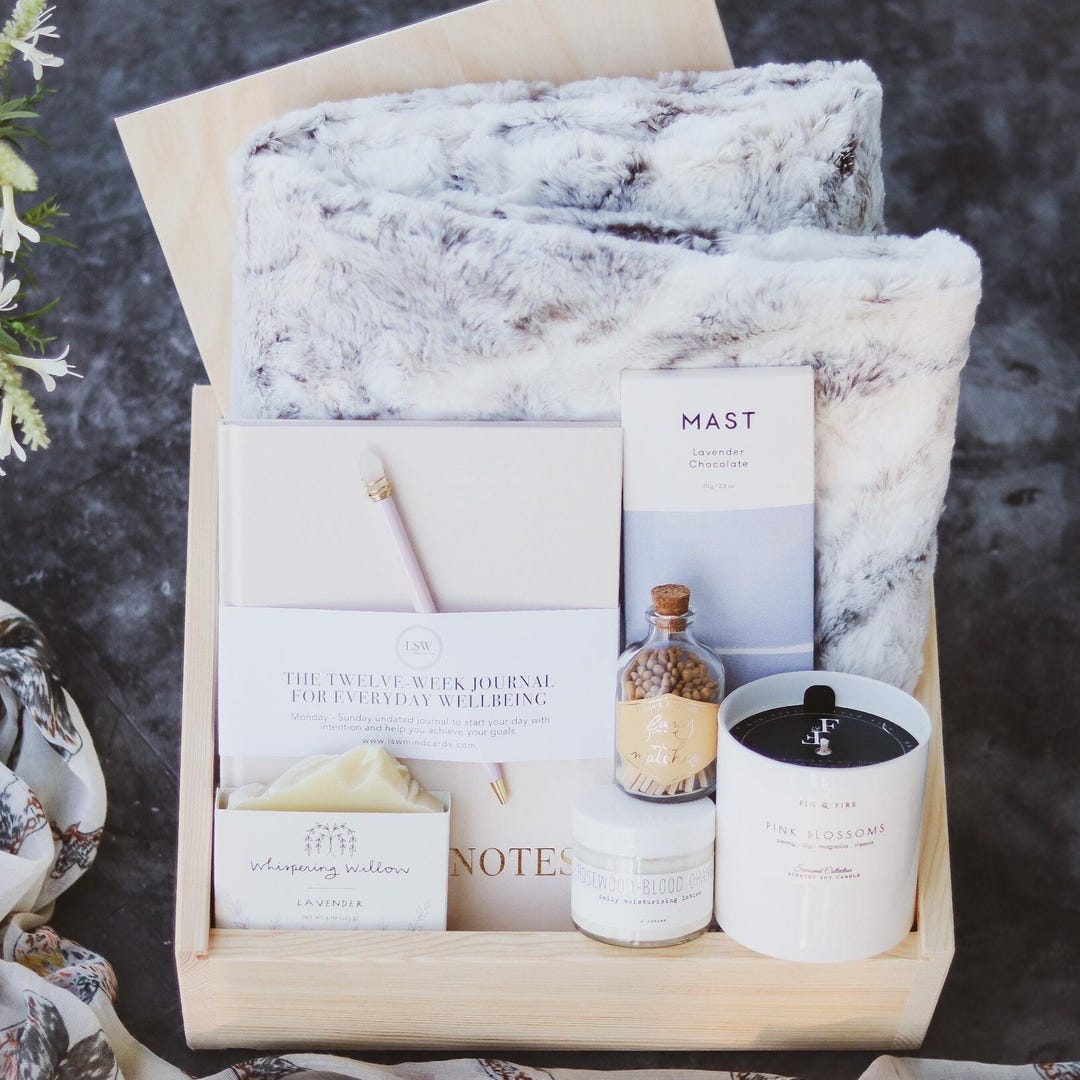 Personalized Self Care Gift Box With Blanket, Thinking of You Gift ...