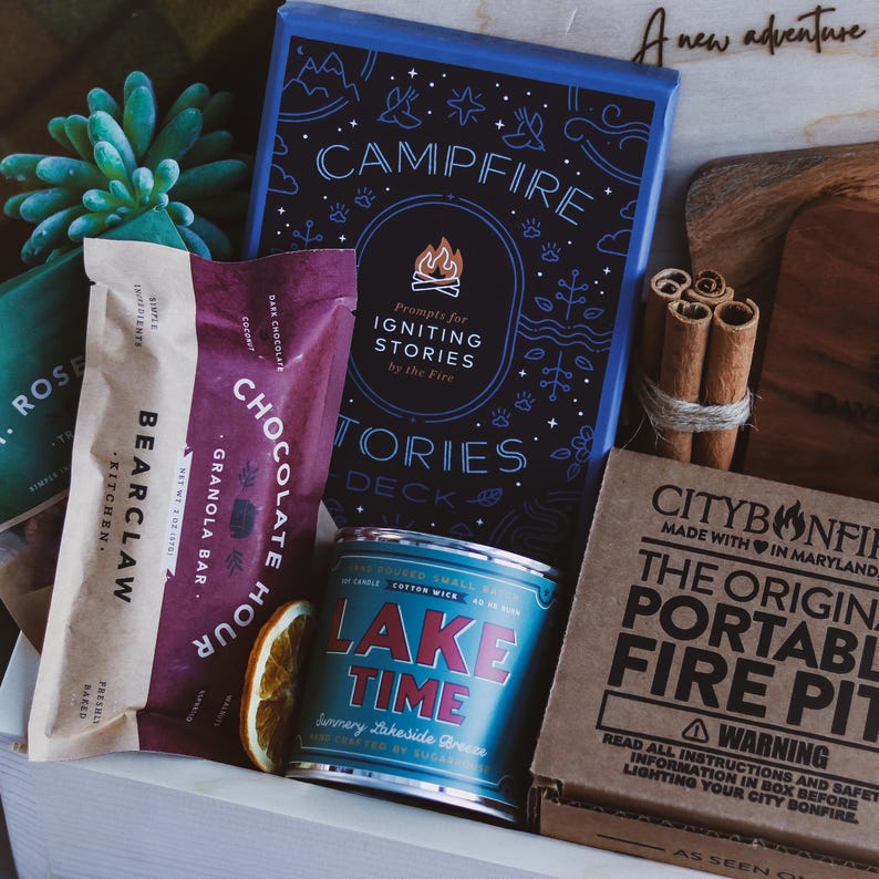 Personalized Campfire Gift Set, Cozy Cabin Gift With Blanket, Fireside ...