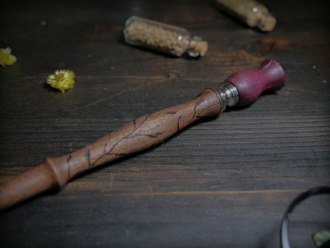 Handmade Rose Wand: Purpleheart & Walnut Woodburned Vine - Etsy