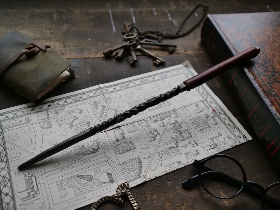 Hand Forged Metal Wand With Stitched Leather Handle - Etsy