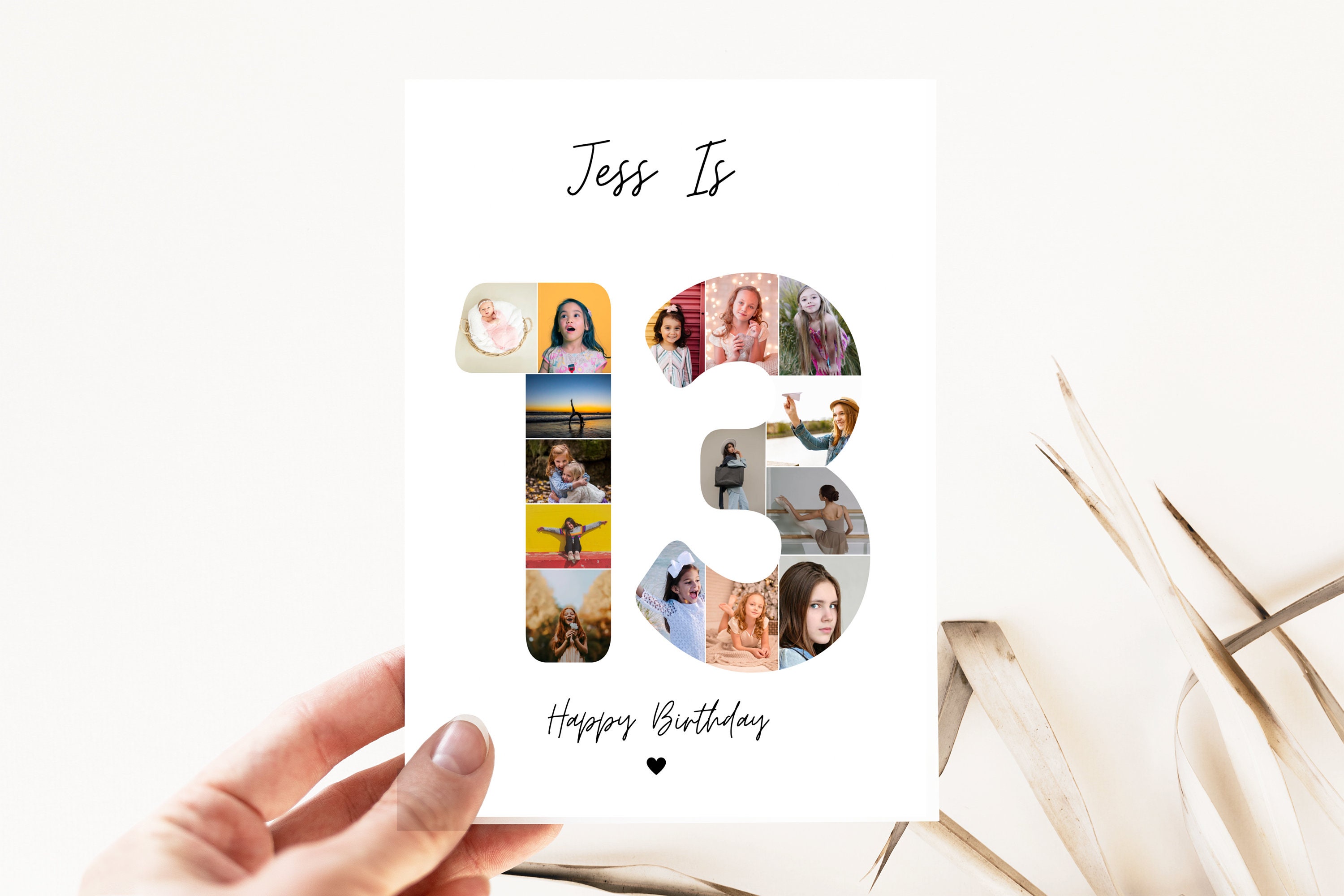 13th Birthday Photo Collage Card, 13th Birthday Gift, Birthday Card for ...