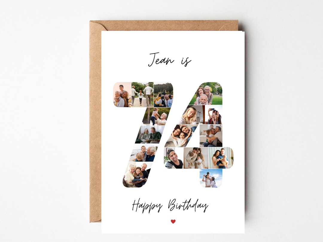 74th Personalised Birthday Card, 74th Photo Collage Card, Personalised ...