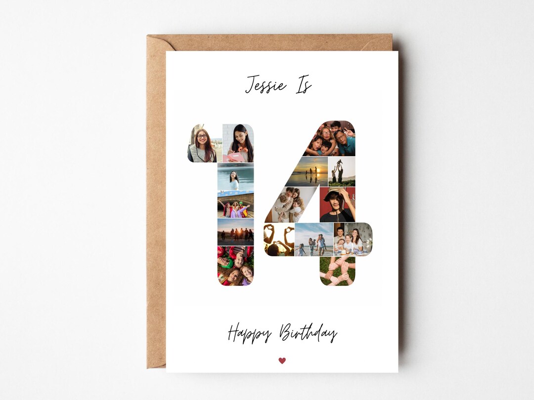 14th Birthday Photo Collage Card, 14th Birthday Gift, 14th Birthday ...