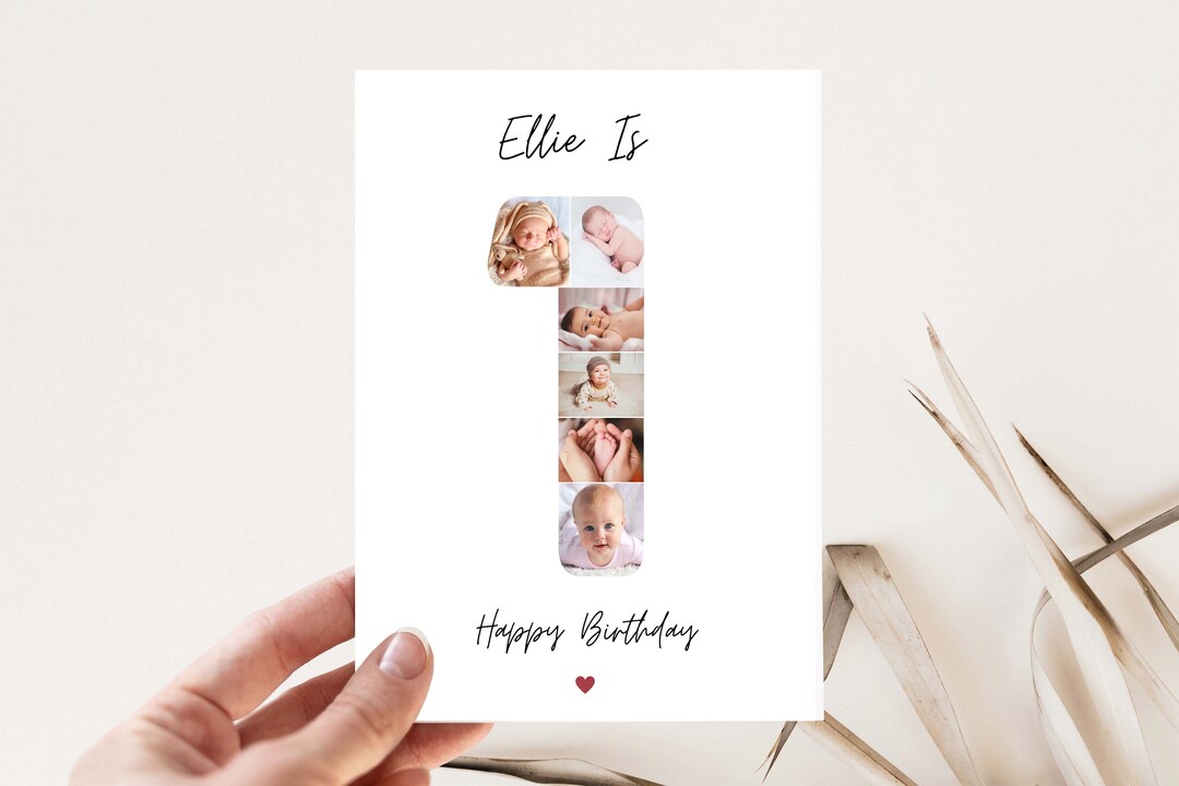 1st Birthday Photo Collage Card, Babys First Birthday Gift, Photo ...