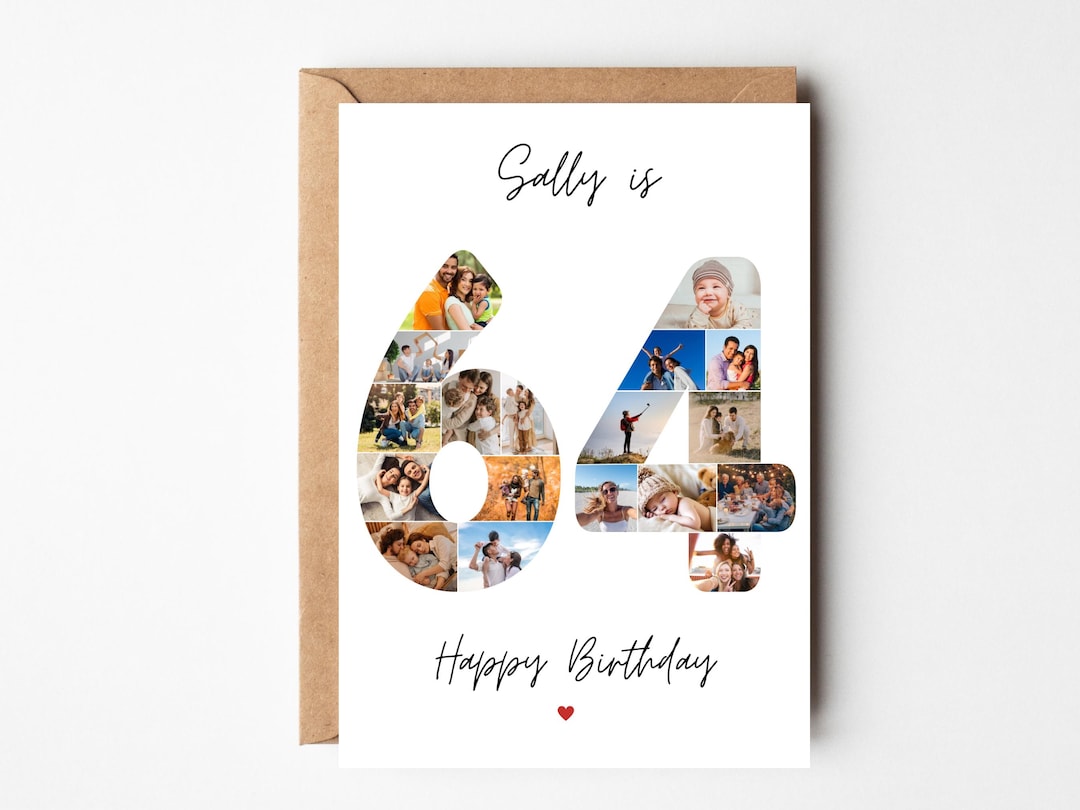 64th Personalised Birthday Card, 64th Photo Collage Card, Personalised ...