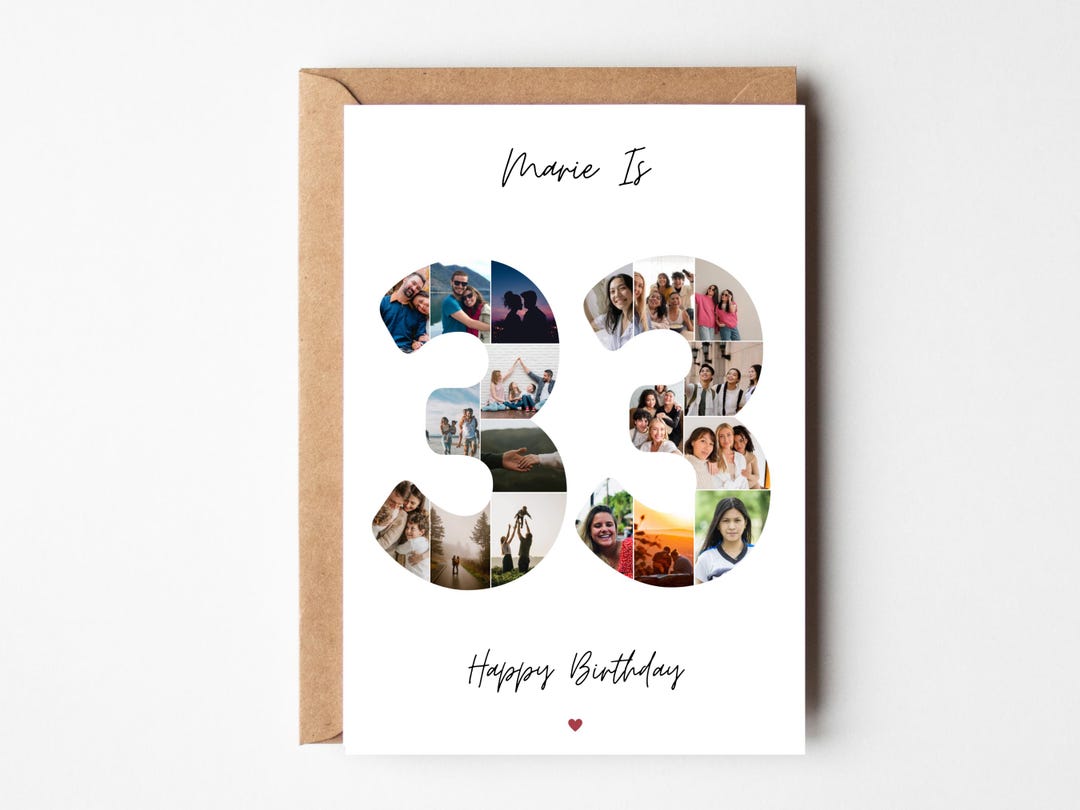33rd Birthday Photo Collage Card, 33rd Birthday Gift, Personalised ...