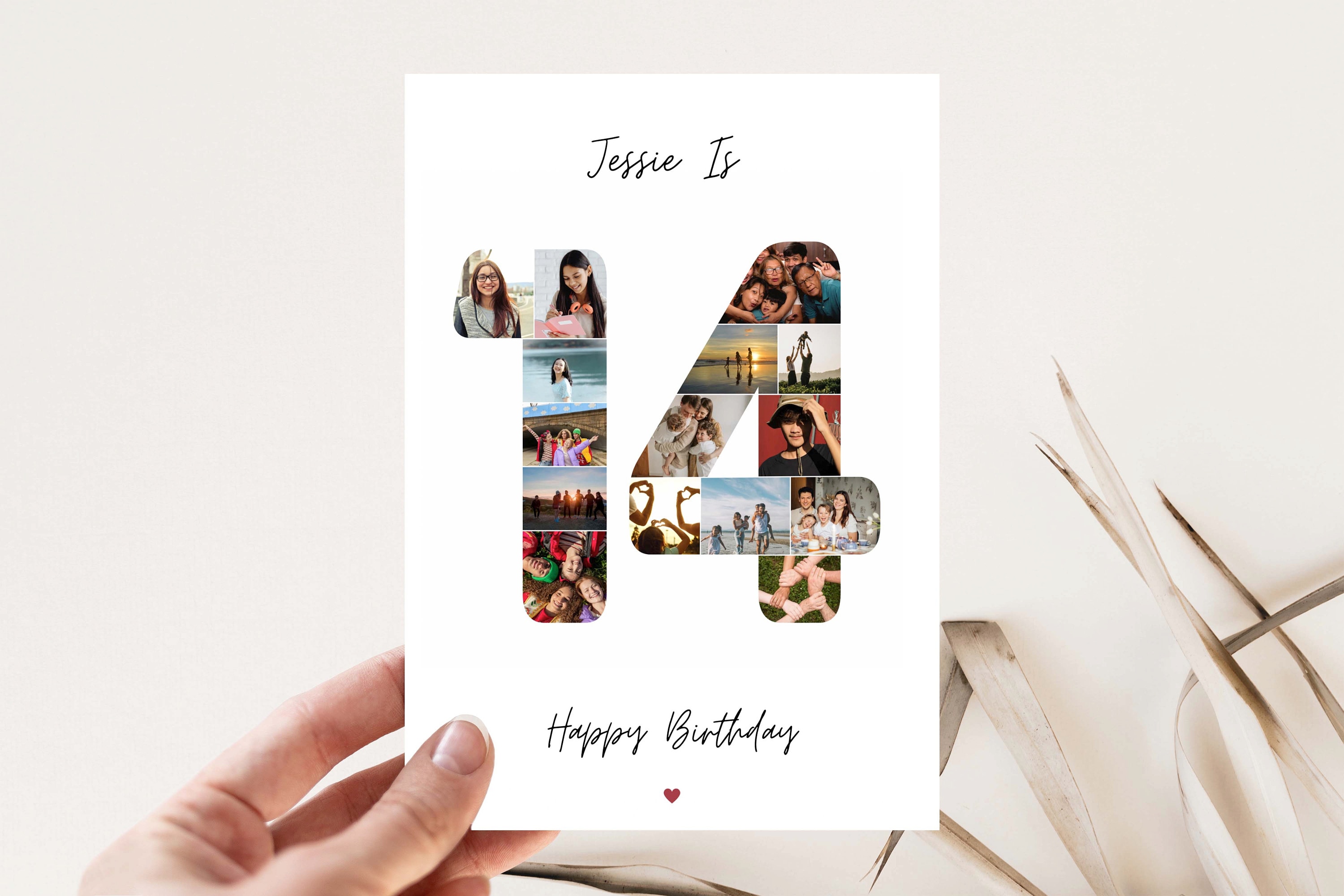 14th Birthday Photo Collage Card, 14th Birthday Gift, 14th Birthday ...