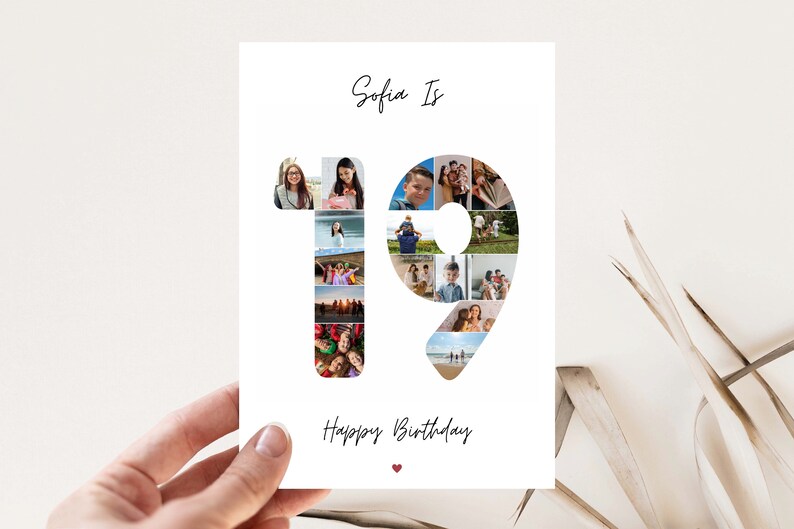 19th Birthday Photo Collage Card, 19th Birthday Gift, 19th Birthday ...