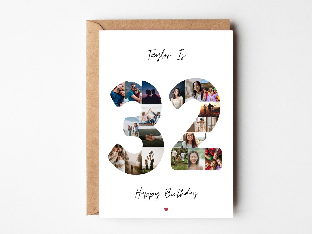 32nd Birthday Photo Collage Card, 32nd Birthday Gift, Personalised ...