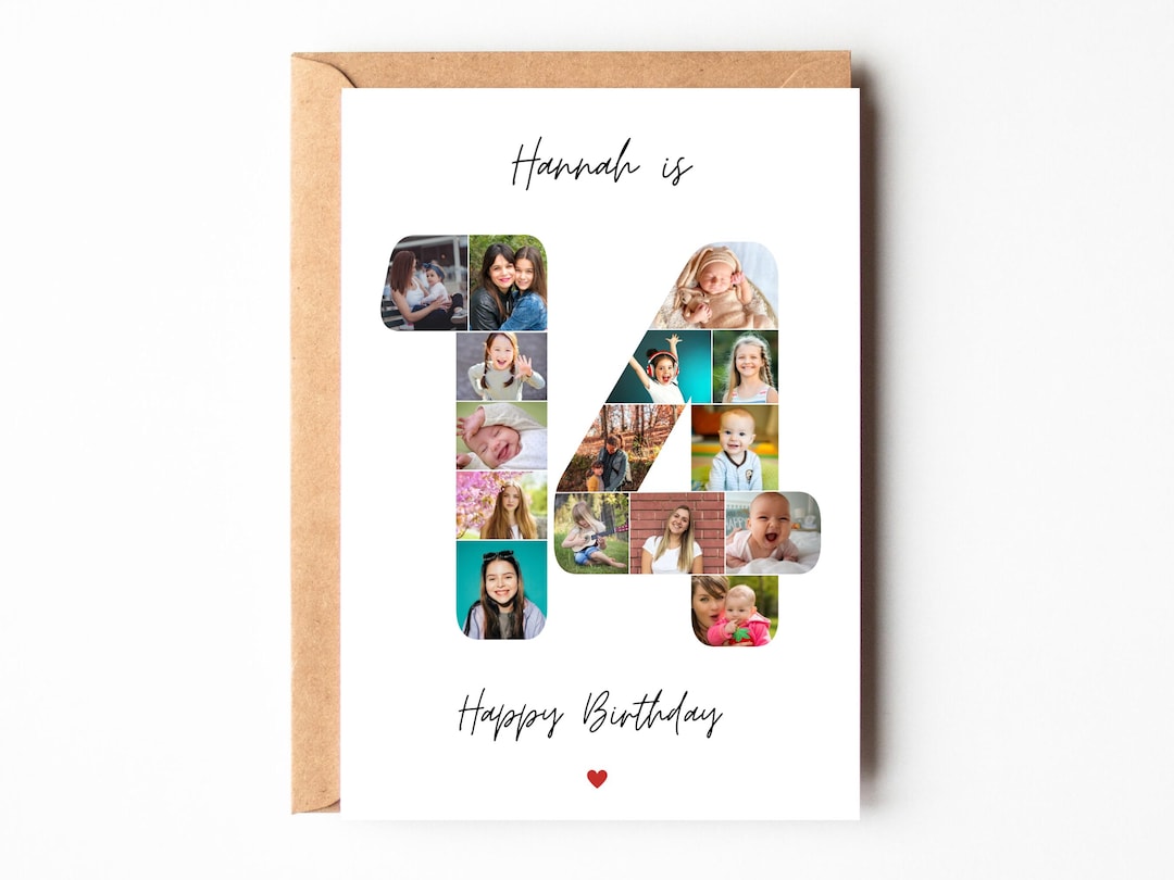 14th Birthday Photo Collage Card, 14th Birthday Gift, 14th Birthday ...