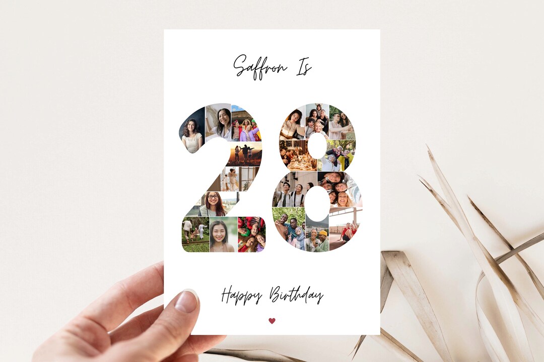 28th Birthday Photo Collage Card, 28th Birthday Gift, Personalised ...