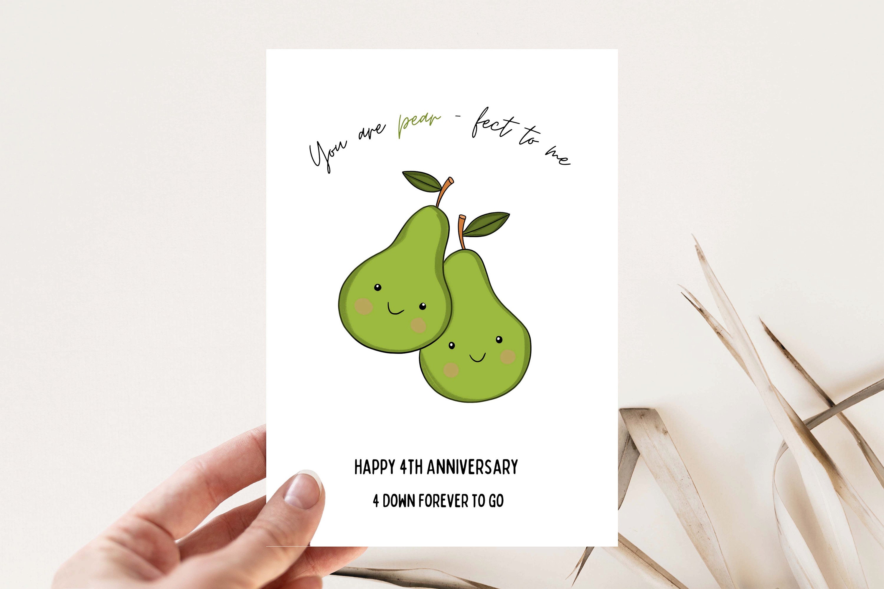4th Wedding Anniversary Card , Four Years Together Card for Wife, Fruit ...