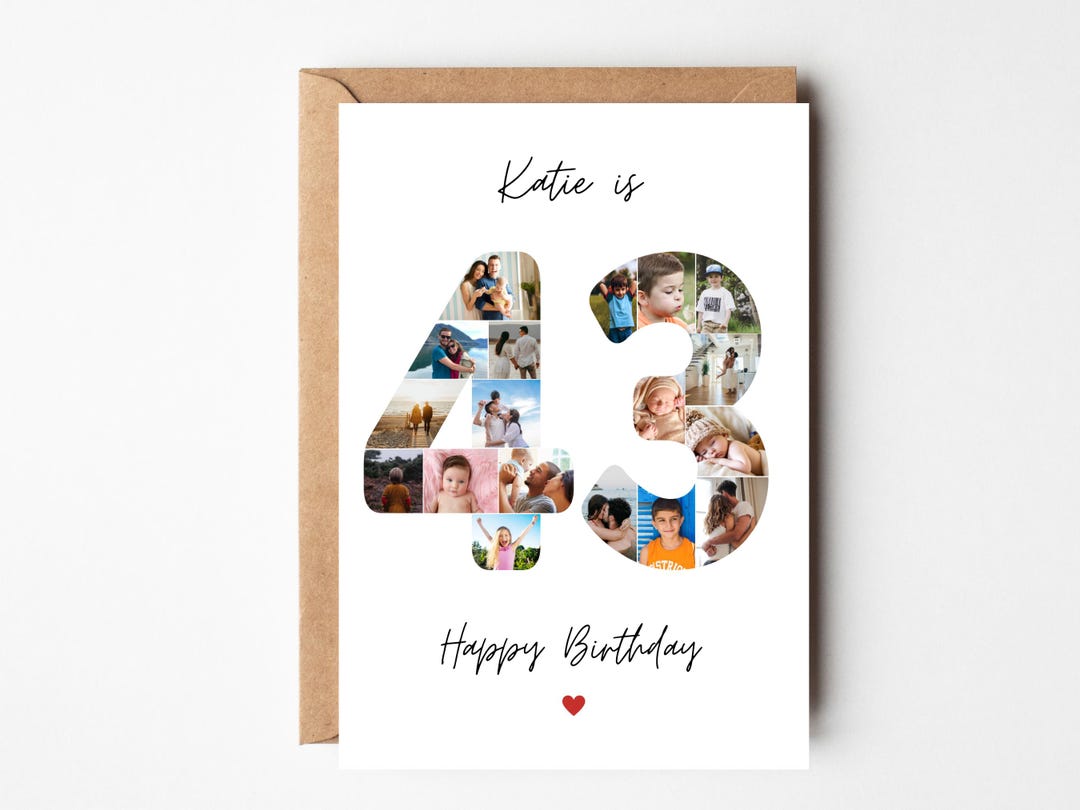 43rd Birthday Photo Card, 43rd Birthday Gift, Personalised Birthday ...
