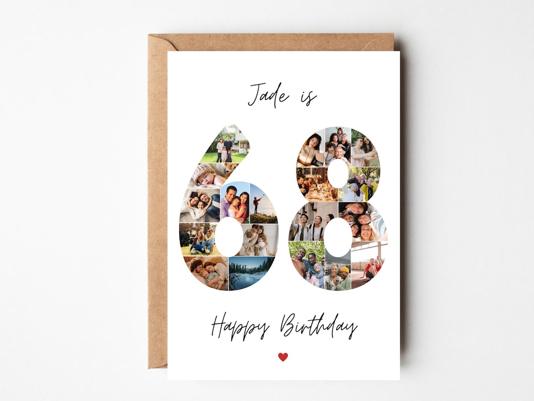 68th Personalised Birthday Card, 68th Photo Collage Card, Personalised ...