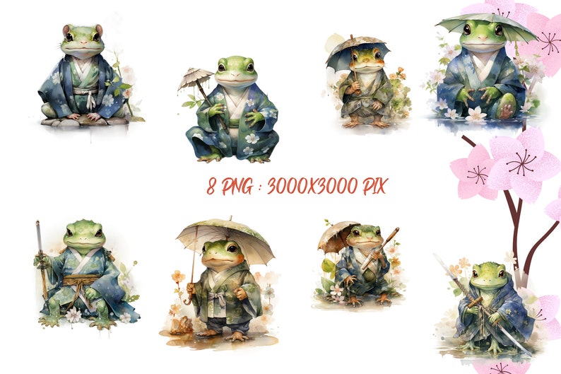 Watercolor Frog in Japan Clipart - Etsy