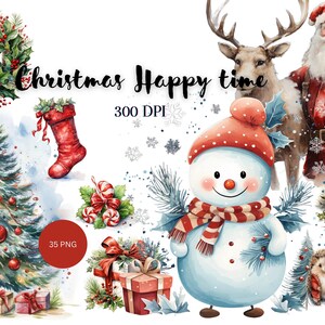 Christmas Watercolor Clipart PNG Bundle , Big Bundle Christmas Clipart ...