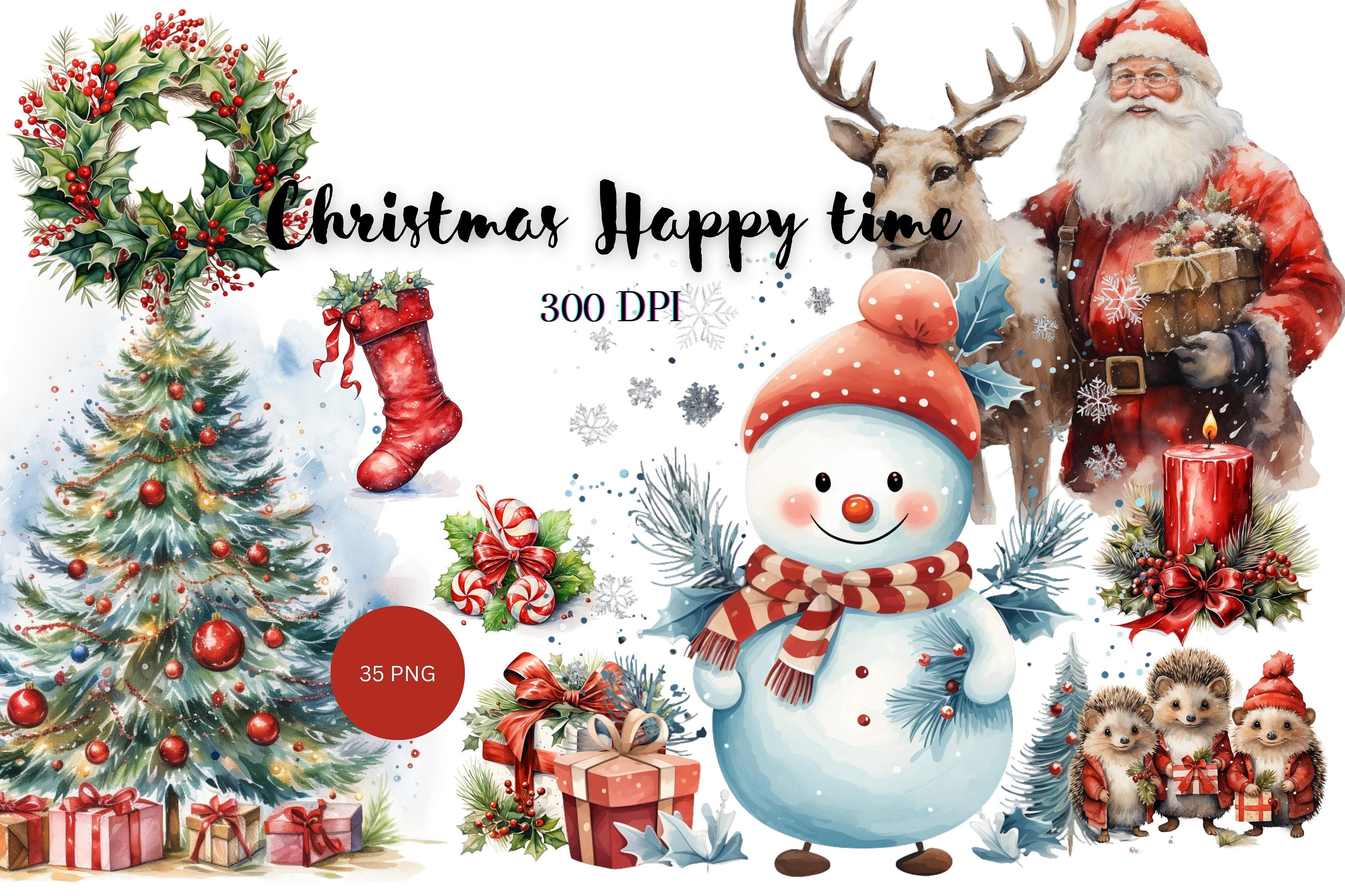 Christmas Watercolor Clipart PNG Bundle , Big Bundle Christmas Clipart ...