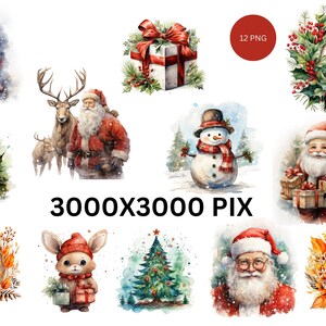 Christmas Watercolor Clipart PNG Bundle , Big Bundle Christmas Clipart ...